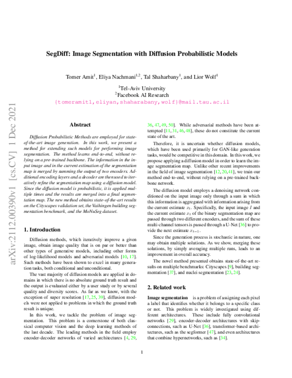 (PDF) SegDiff: Image Segmentation with Diffusion Probabilistic Models