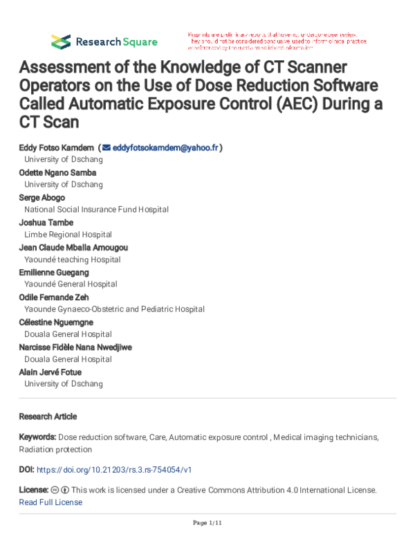 (PDF) Assessment of the Knowledge of CT Scanner Operators on the Use of ...