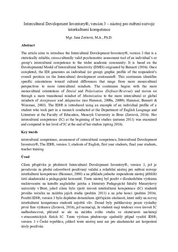 (DOC) Intercultural Development Inventory®, version 3 - nástroj pro ...
