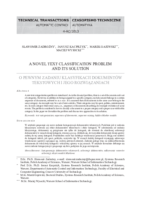 (PDF) A novel text classification problem and its solution