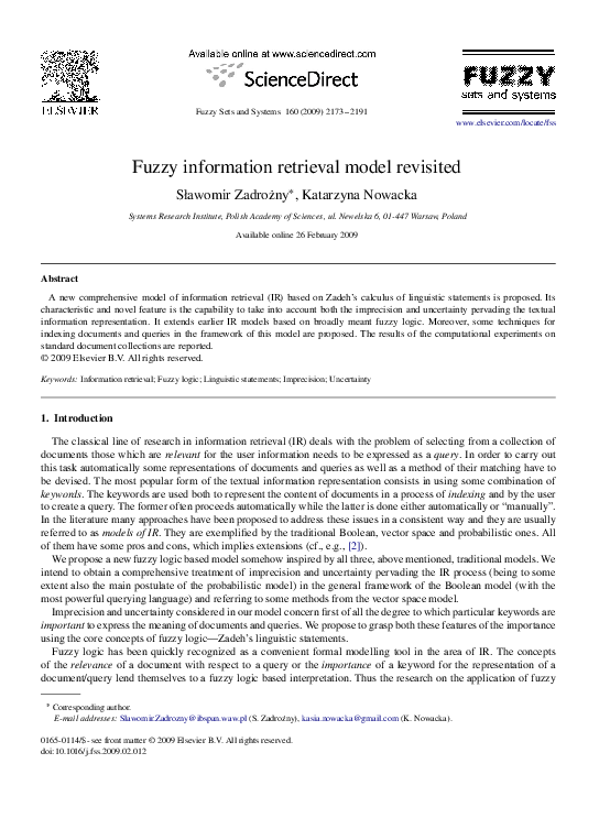 (PDF) Fuzzy information retrieval model revisited | Slawomir Zadrozny - Academia.edu
