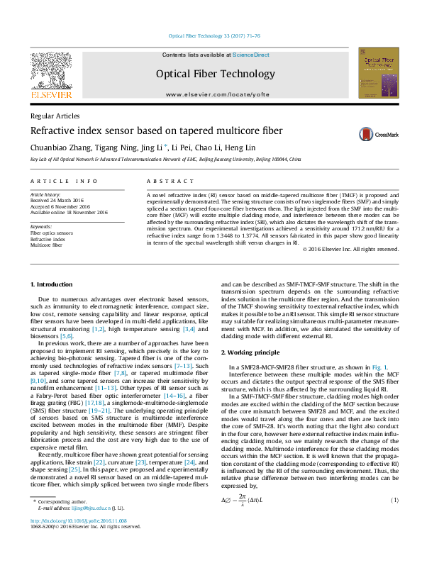 (PDF) Refractive index sensor based on tapered multicore fiber