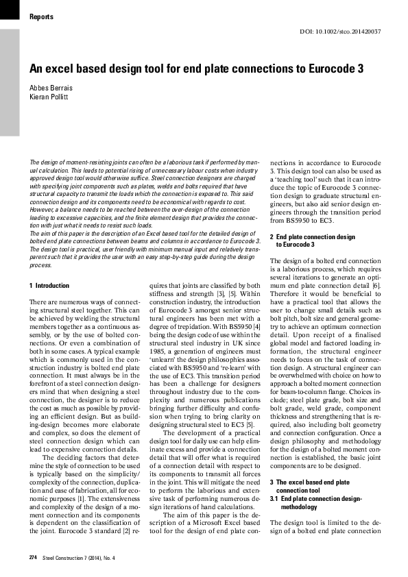 (PDF) An excel based design tool for end plate connections to Eurocode 3
