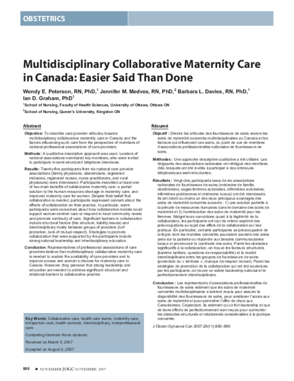 (PDF) Multidisciplinary collaborative maternity care in Canada: easier ...