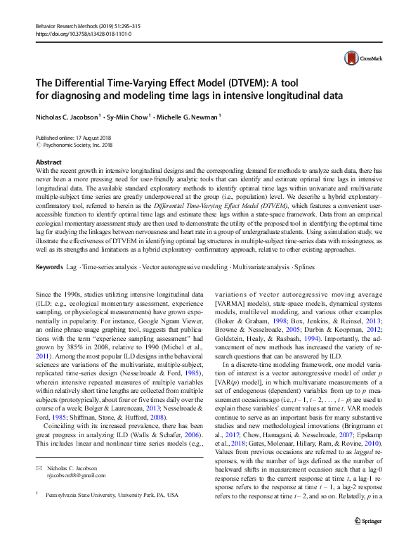 (PDF) The Differential Time-Varying Effect Model (DTVEM): A tool for diagnosing and modeling ...