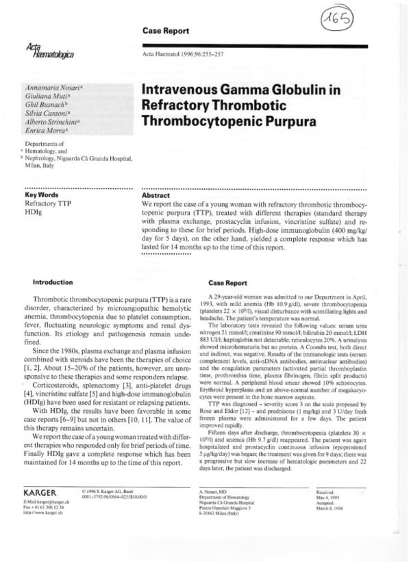 (PDF) Intravenous Gamma Globulin in Refractory Thrombotic ...