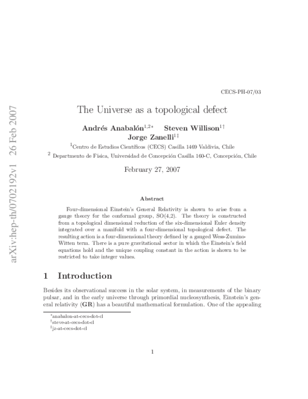 (PDF) Universe as a topological defect