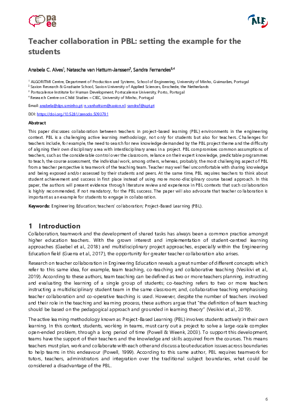 (PDF) Teacher collaboration in PBL: setting the example for the students