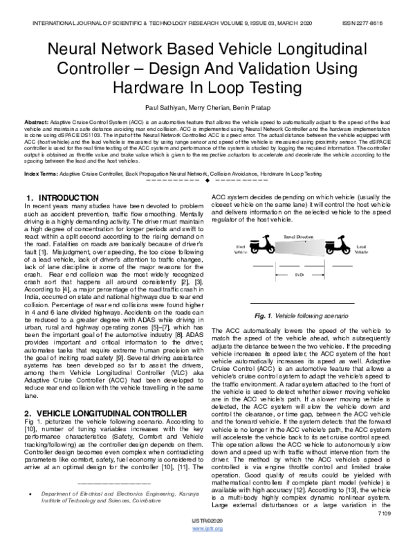 (PDF) Neural Network Based Vehicle Longitudinal Controller – Design And Validation Using ...