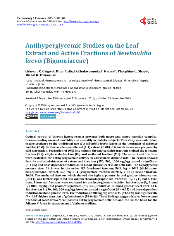 (PDF) Antihyperglycemic Studies on the Leaf Extract and Active Fractions of Newbouldia laevis ...