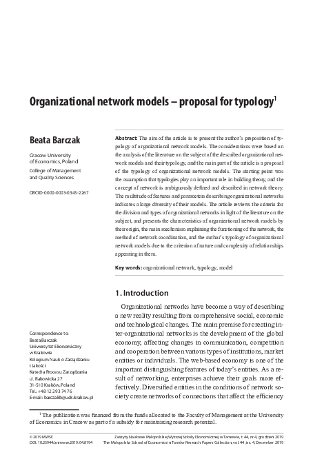 (PDF) Organizational network models – proposal for typology
