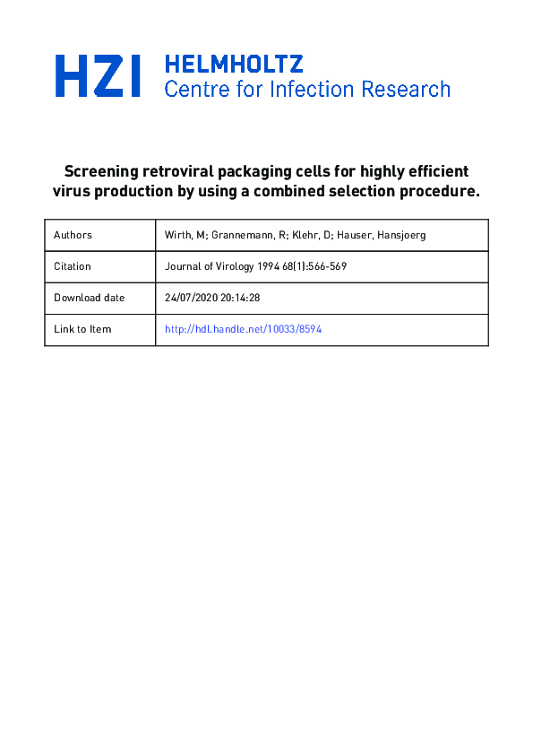 (PDF) Screening retroviral packaging cells for highly efficient virus ...
