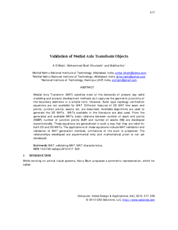 (PDF) Validation of Medial Axis Transform Objects