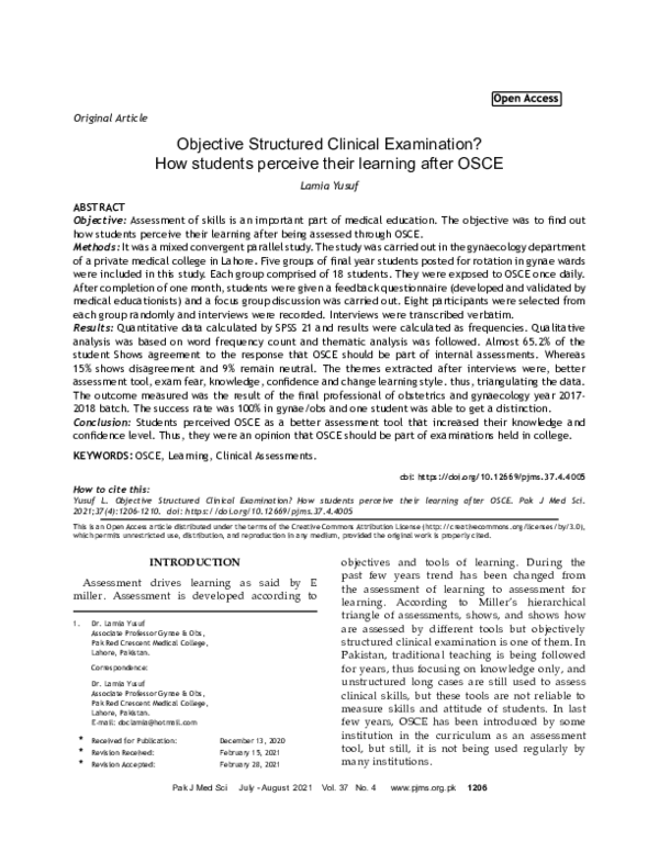 (PDF) Objective Structured Clinical Examination? How students perceive ...