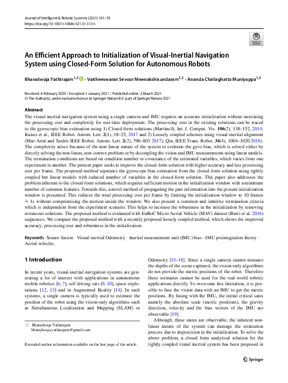 (PDF) An Efficient Approach to Initialization of Visual-Inertial Navigation System using Closed ...