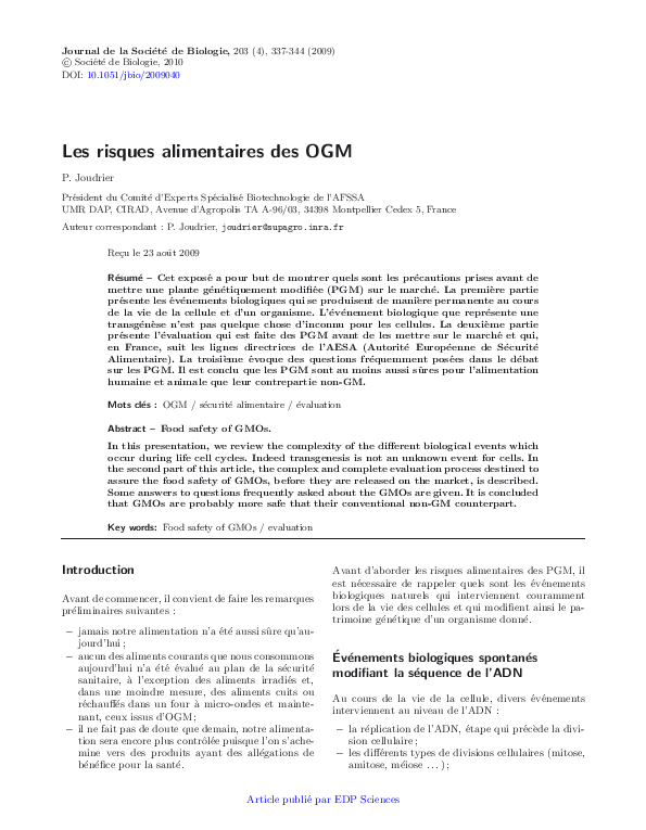 (PDF) Les risques alimentaires des OGM