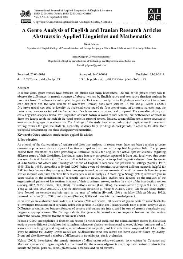 (PDF) A Genre Analysis of English and Iranian Research Articles ...