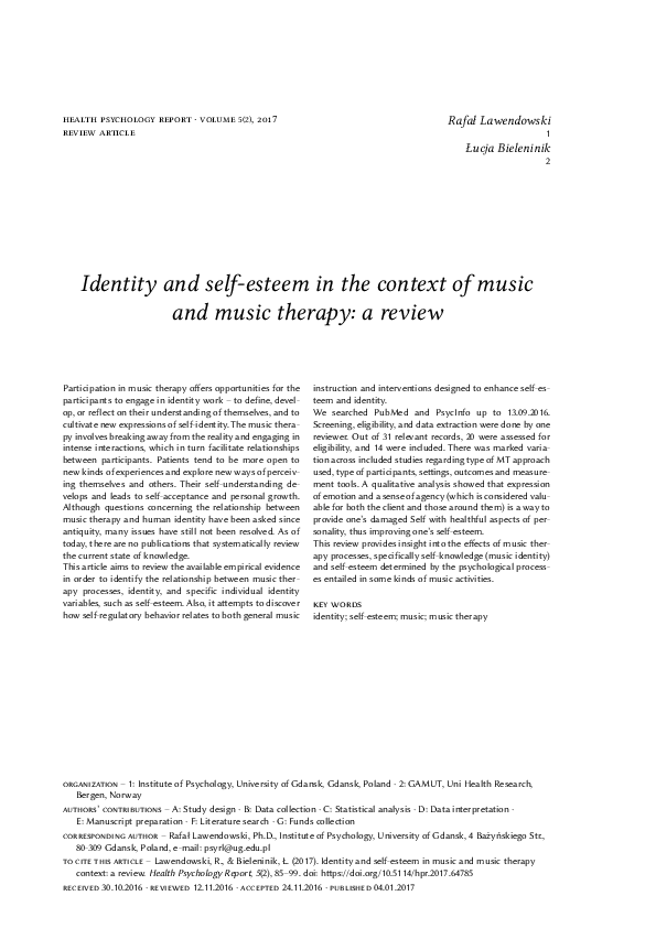 (PDF) Identity and self-esteem in the context of music and music ...