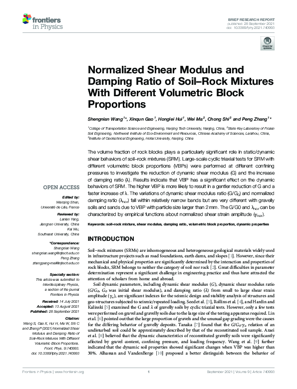 (PDF) Normalized Shear Modulus and Damping Ratio of Soil–Rock Mixtures ...
