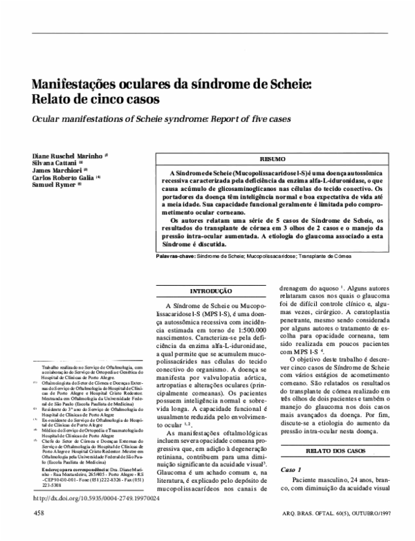 (PDF) Manifestações oculares da síndrome de Scheie: Relato de cinco casos