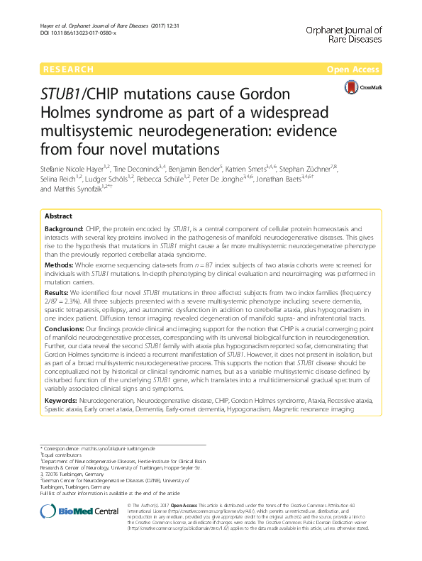 STUB1/CHIP mutations cause Gordon Holmes syndrome as part of a ...