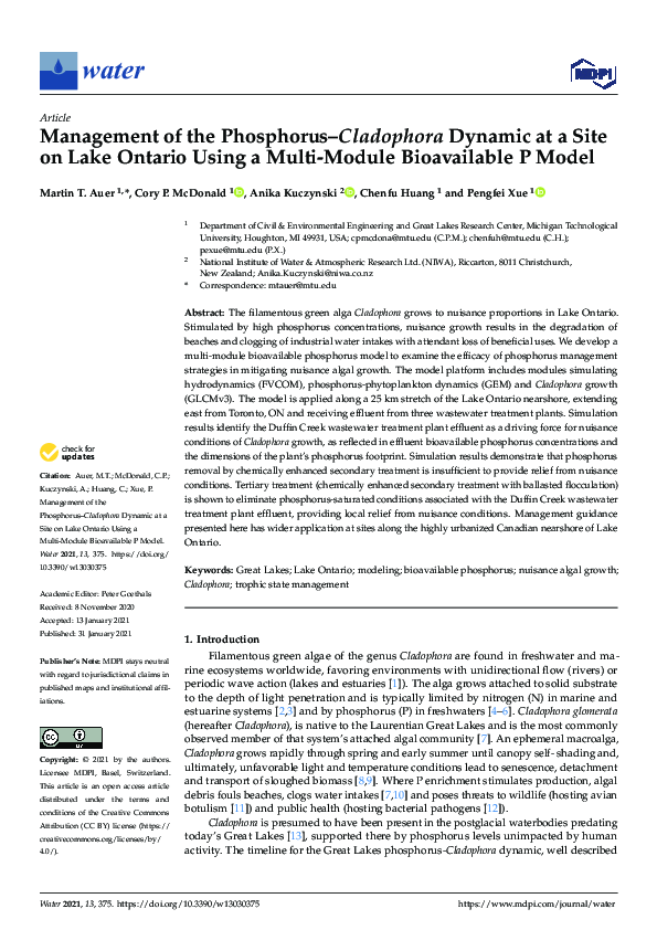 (PDF) Management of the Phosphorus–Cladophora Dynamic at a Site on Lake ...