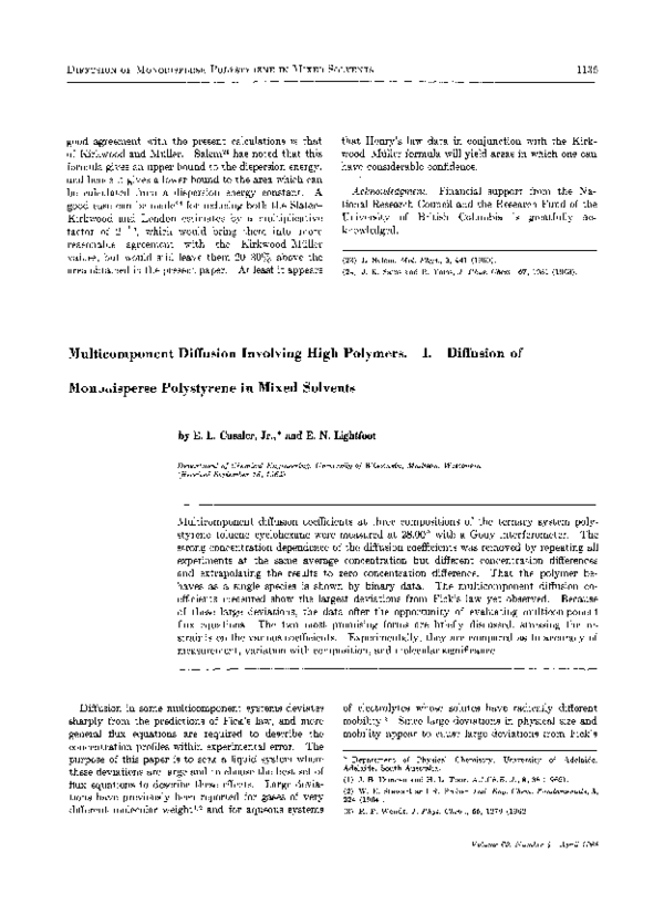 (PDF) Multicomponent Diffusion Involving High Polymers. I. Diffusion of ...