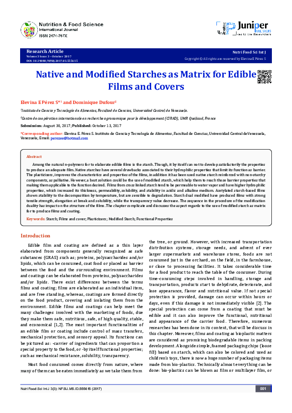 (PDF) Native and Modified Starches as Matrix for Edible Films and Covers