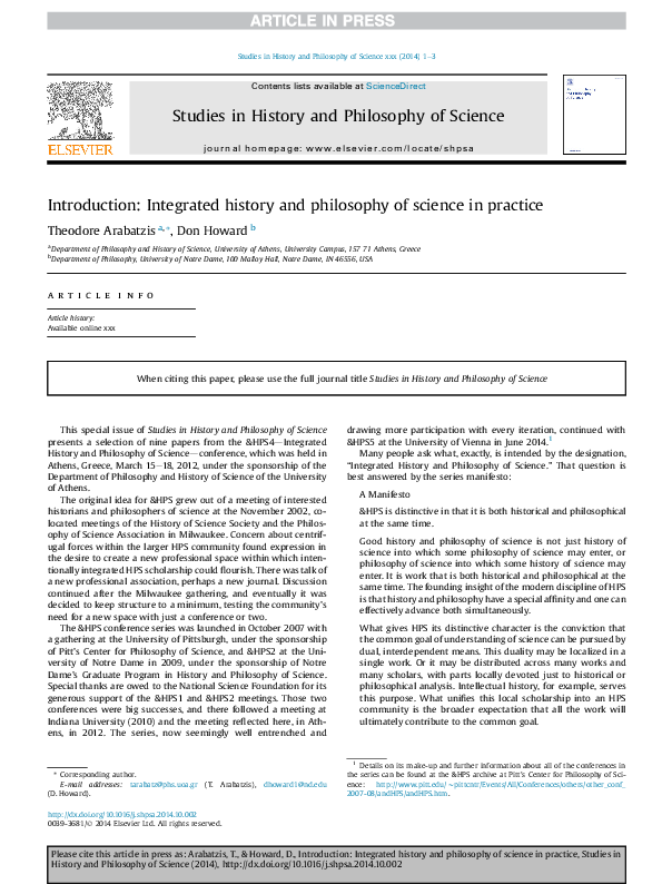 (PDF) Introduction: Integrated history and philosophy of science in ...