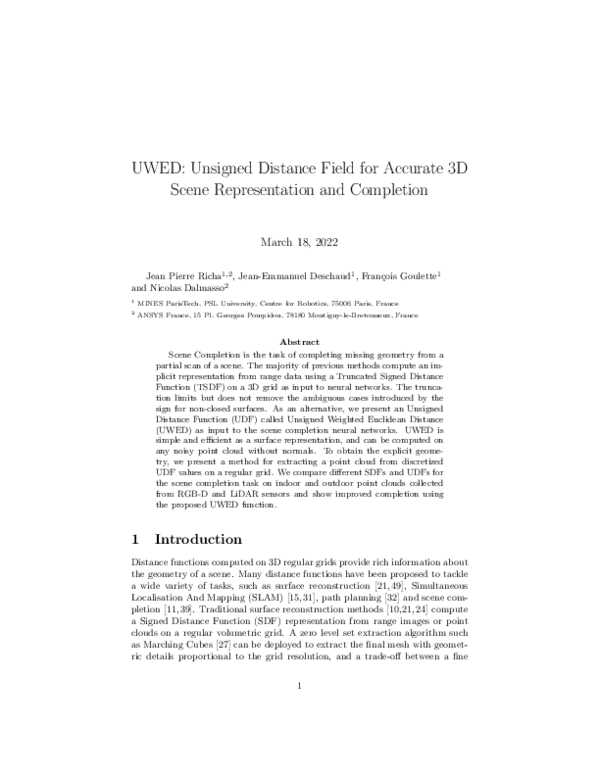 (PDF) UWED: Unsigned Distance Field for Accurate 3D Scene ...