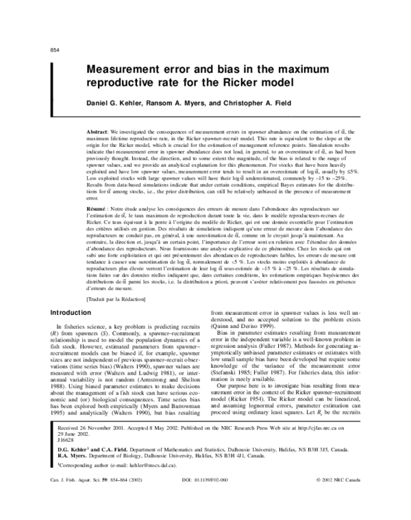 (PDF) Measurement error and bias in the maximum reproductive rate for ...