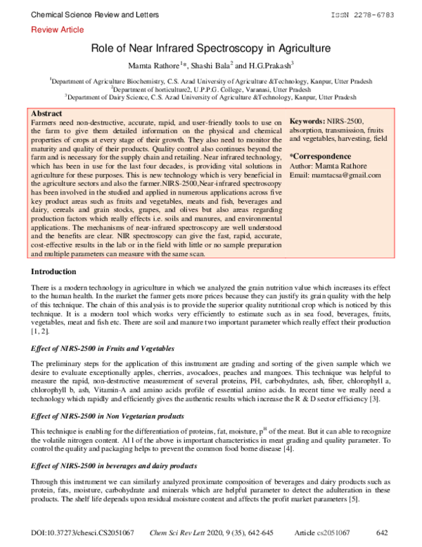 (PDF) Role of Near Infrared Spectroscopy in Agriculture