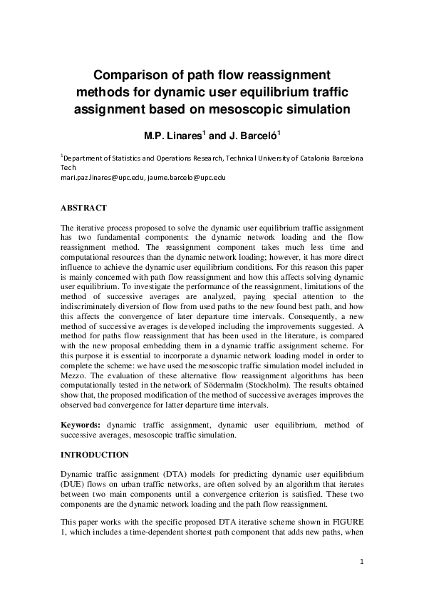 Pdf Comparison Of Path Flow Reassignment Methods For Dynamic User