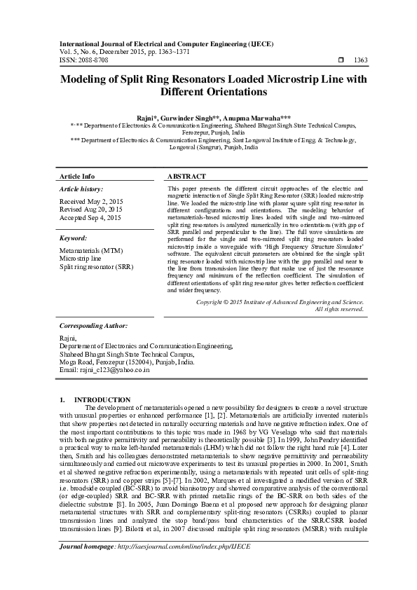 (PDF) Modeling of Split Ring Resonators loaded microstrip line with ...