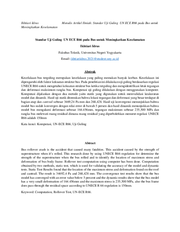 (PDF) Standar Uji Guling UN ECE R66 pada Bus untuk Meningkatkan Keselamatan