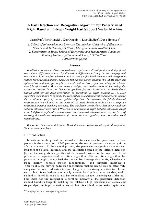 (PDF) A Fast Detection and Recognition Algorithm for Pedestrian at Night Based on Entropy Weight ...