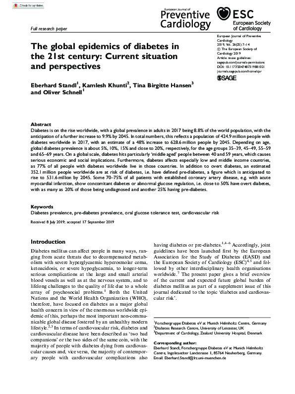 (PDF) The global epidemics of diabetes in the 21st century: Current ...