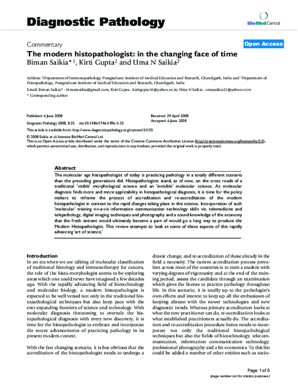 (PDF) The modern histopathologist: in the changing face of time