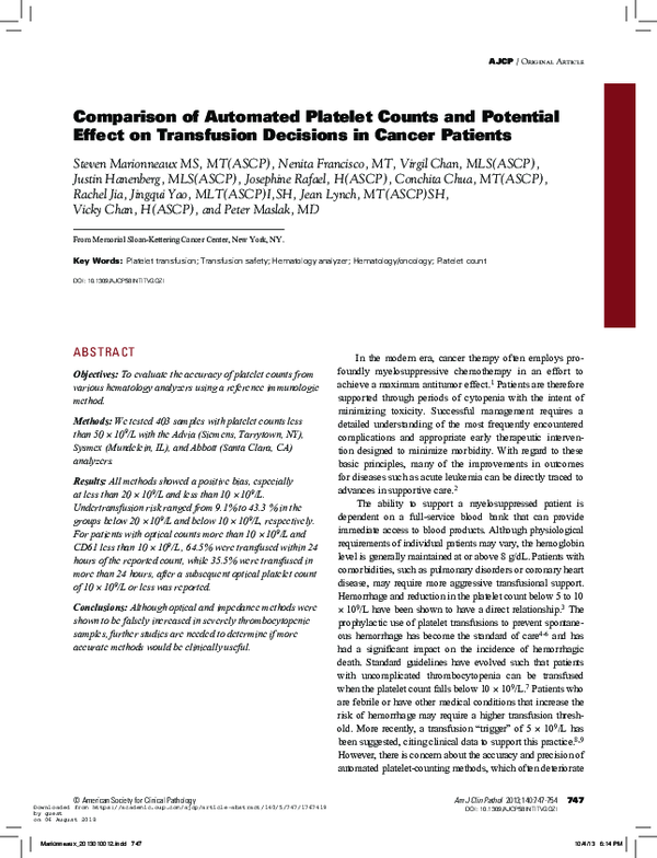 (PDF) Comparison of Automated Platelet Counts and Potential Effect on ...
