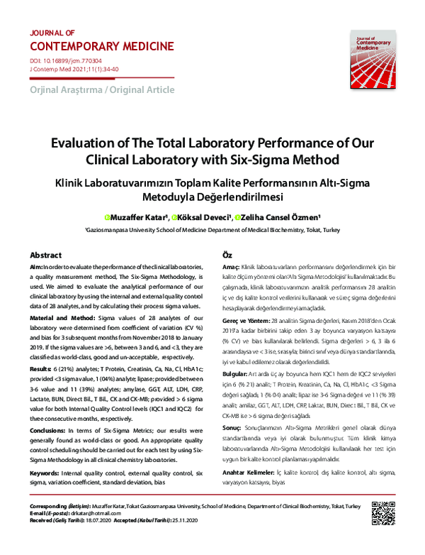 (PDF) Evaluation of The Total Quality Performance of Our Clinical ...