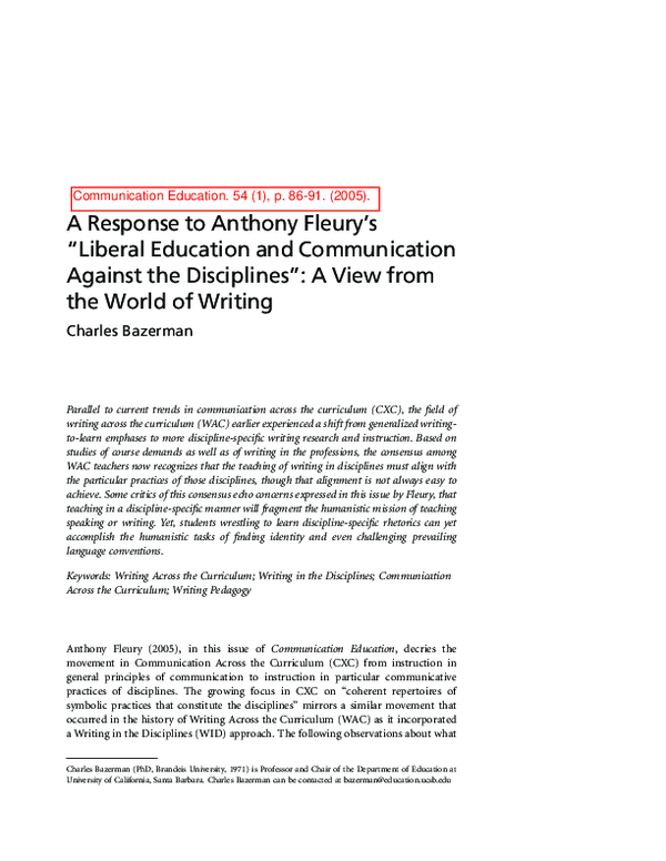 (PDF) A Response to Anthony Fleury's “Liberal Education and ...