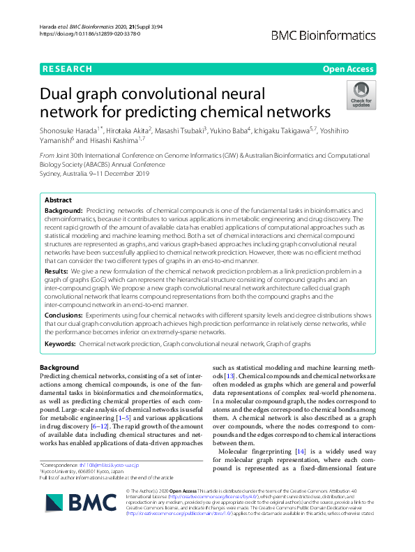(PDF) Dual graph convolutional neural network for predicting chemical networks