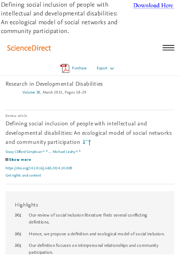 (PDF) Defining social inclusion of people with intellectual and ...