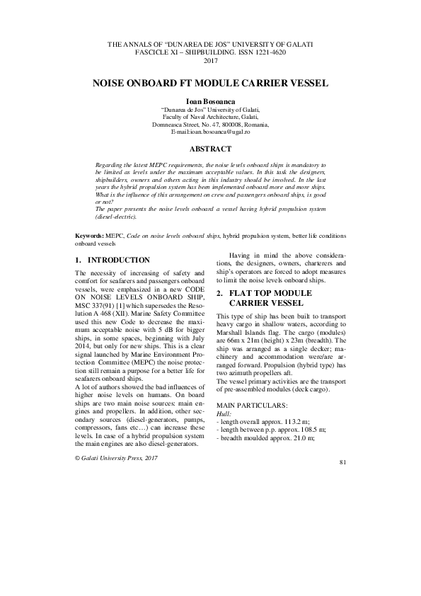 (PDF) Noise onboard FT module carrier vessel