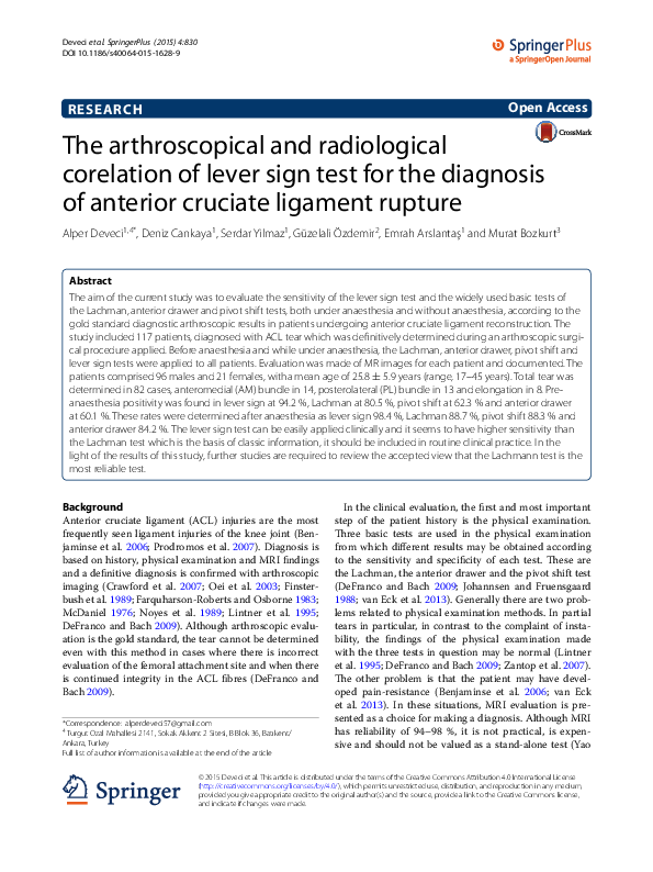 (PDF) Effectiveness of lever sign test for diagnosing anterior cruciate ...
