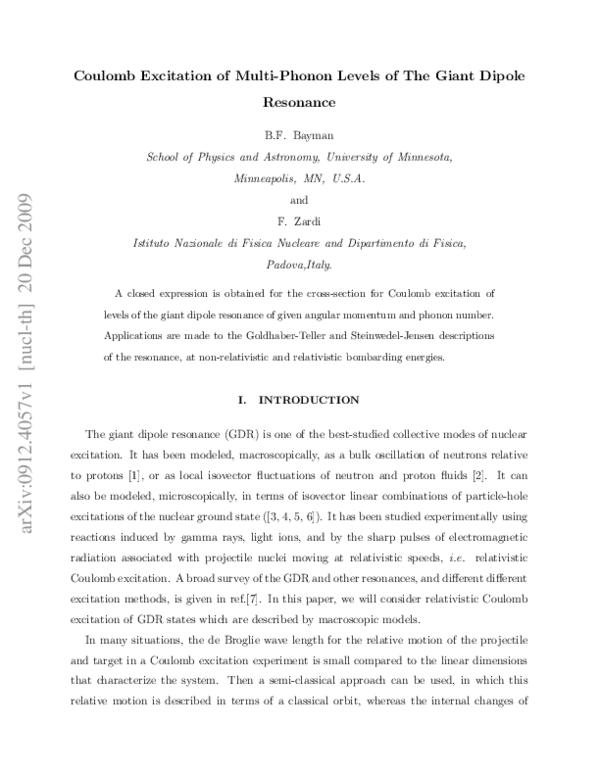 (PDF) Coulomb excitation of multiphonon levels of the giant dipole resonance
