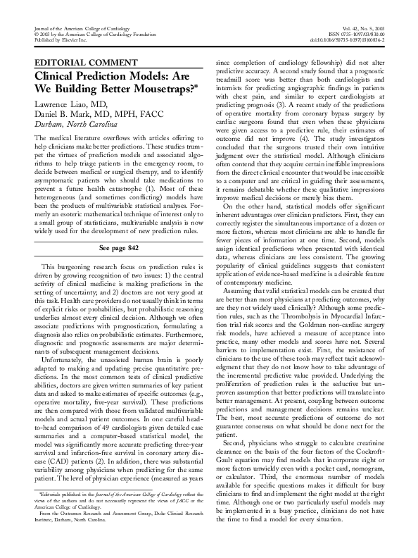 (PDF) Clinical prediction models