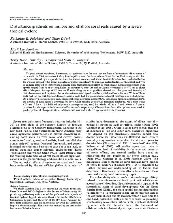 (PDF) Disturbance gradients on inshore and offshore coral reefs caused ...
