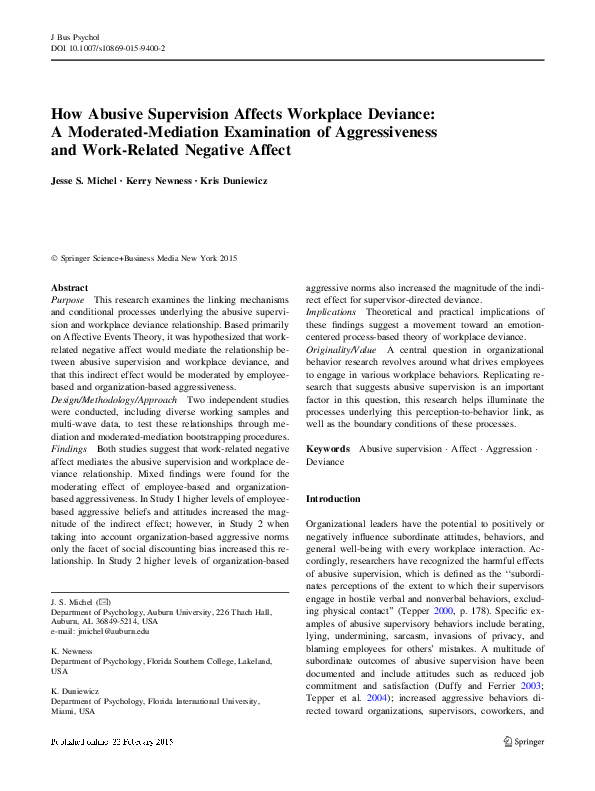 (PDF) How Abusive Supervision Affects Workplace Deviance: The Impact of ...