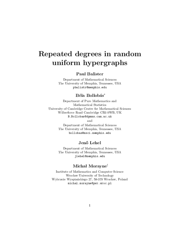(PDF) Repeated Degrees in Random Uniform Hypergraphs
